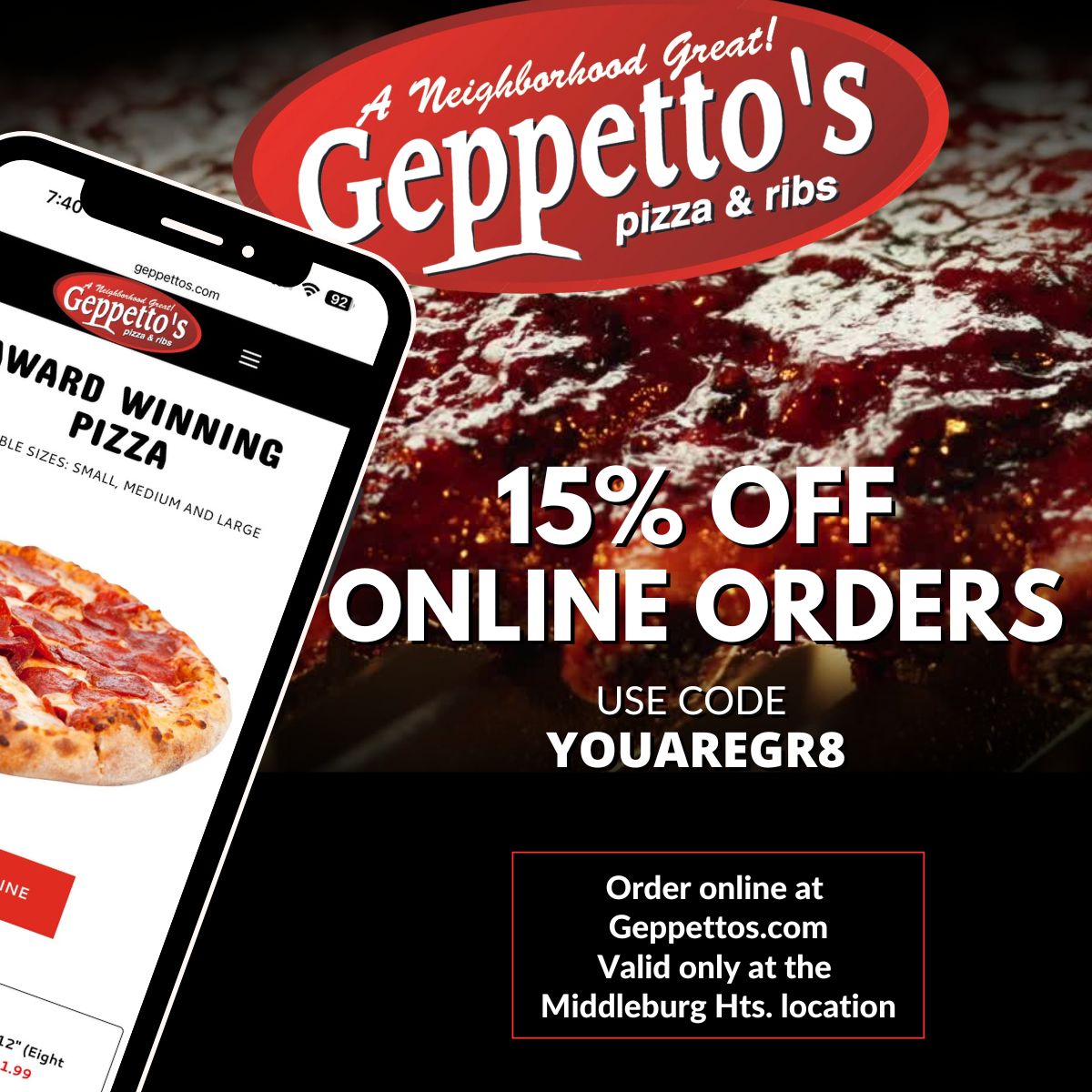 Pizza Middleburg Hts | Geppetto's Pizza & Ribs Middleburg Hts